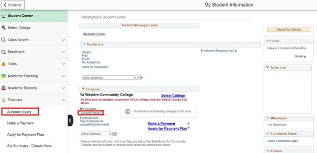 Access Your Financial Account Summary - IET Services at Virginia Western